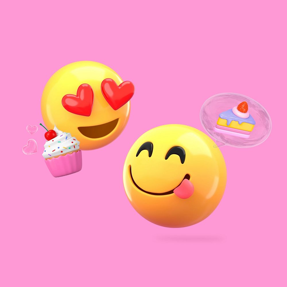 3D emoticons eating cakes, food | Premium Photo - rawpixel