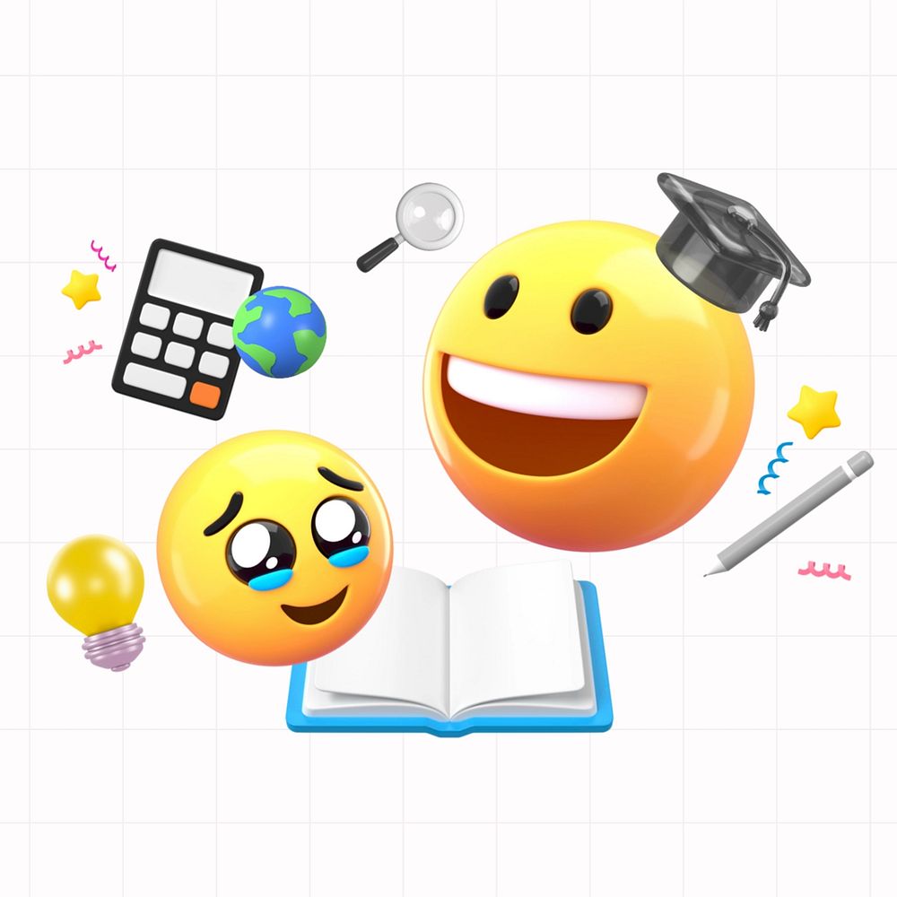3D education, study emoticons illustration | Premium Photo - rawpixel