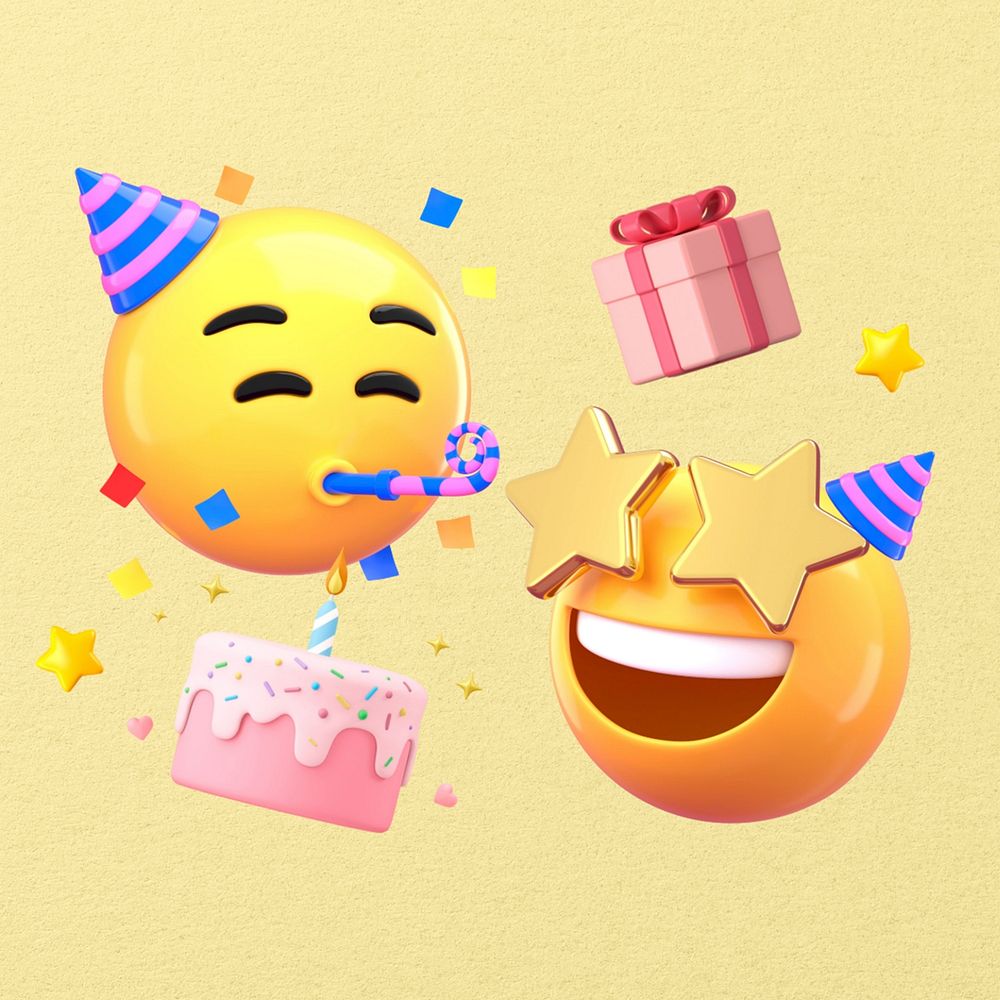 Birthday party emoticons, 3D rendering | Premium Photo - rawpixel