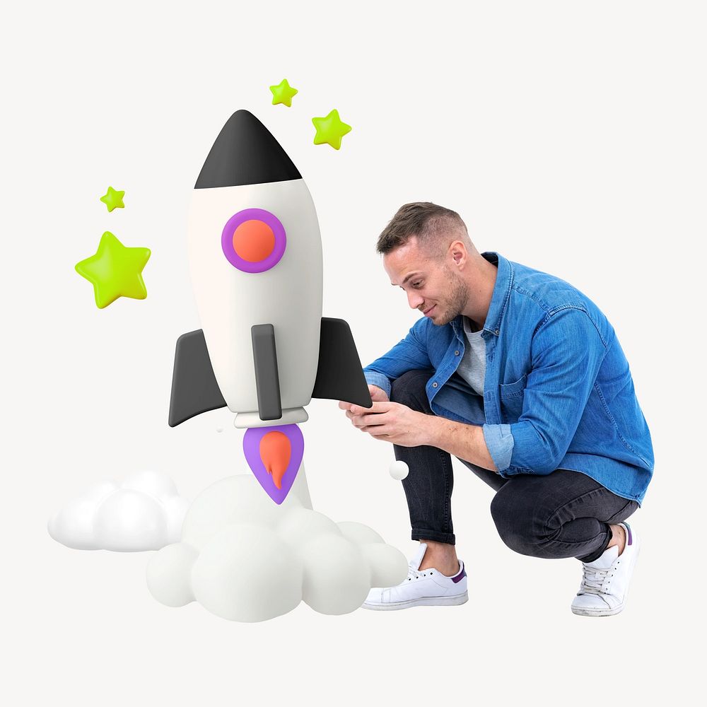 Business entrepreneur launching rocket, startup | Free Photo - rawpixel