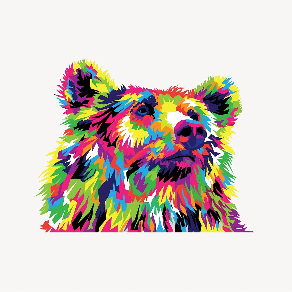 Colorful bear clipart illustration vector. | Free Vector - rawpixel