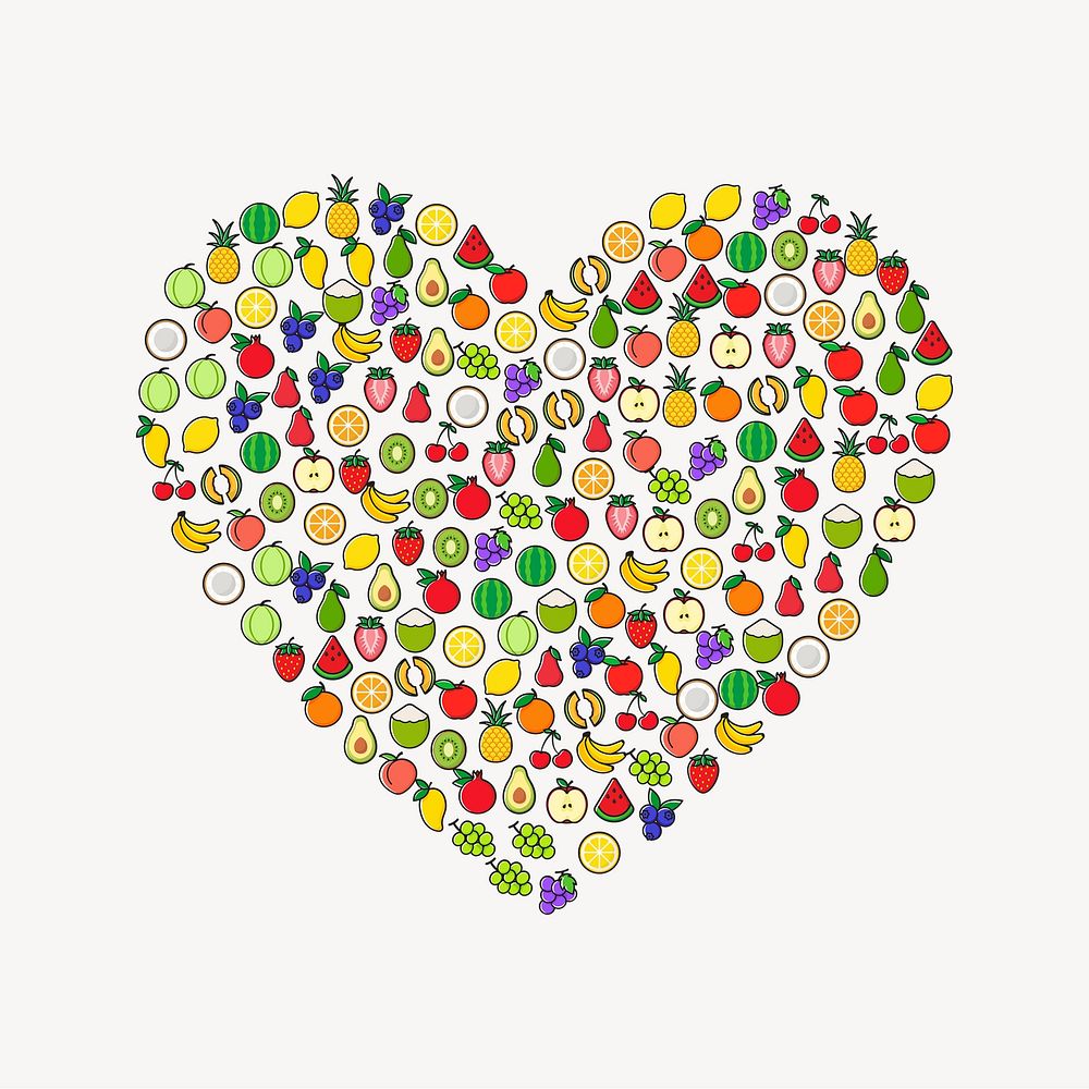 Fruit heart clipart illustration vector. | Free Vector - rawpixel