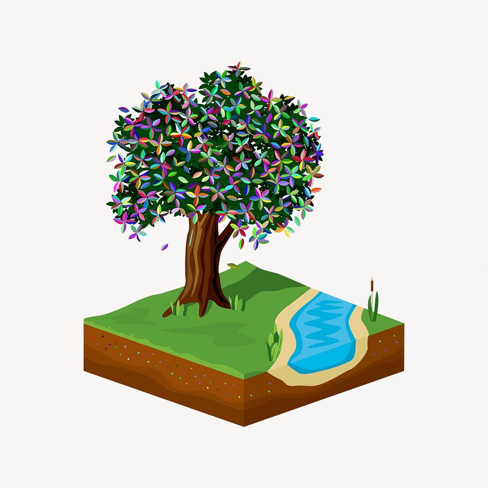 Tree & pond clipart illustration | Free Vector - rawpixel