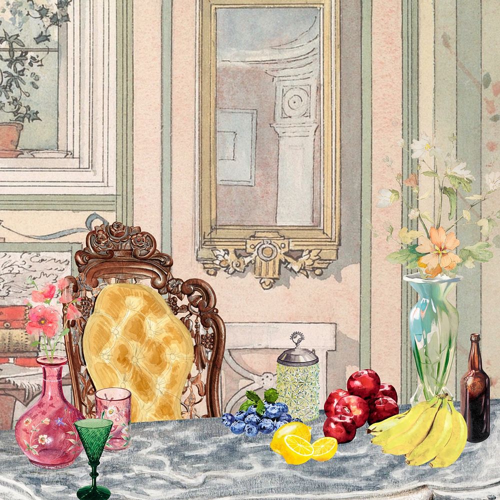 Watercolor dining table in room. | Premium Photo Illustration - rawpixel