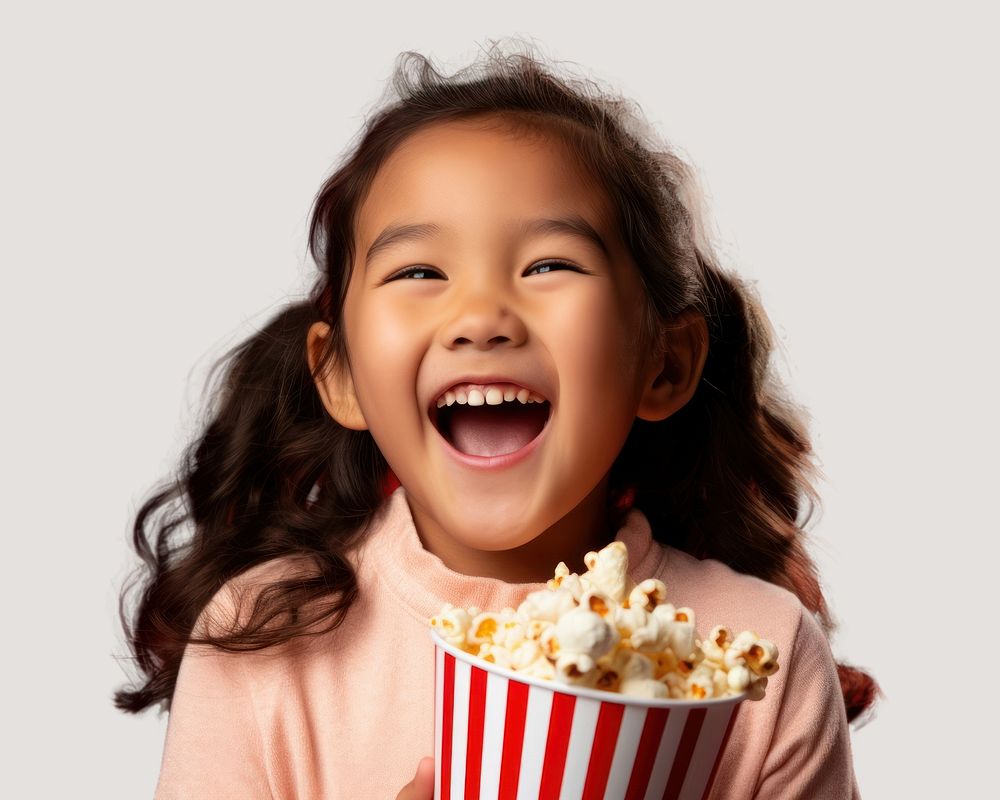 Popcorn eating child happy. AI | Premium Photo - rawpixel