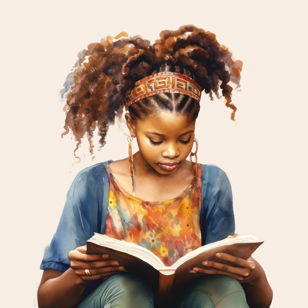 Reading sitting book girl. AI | Premium Photo - rawpixel