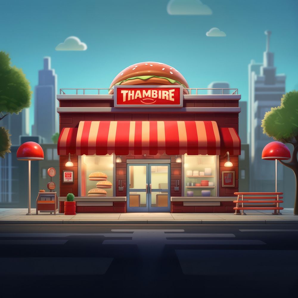 Restaurant cartoon shop architecture. | Free Photo Illustration - rawpixel
