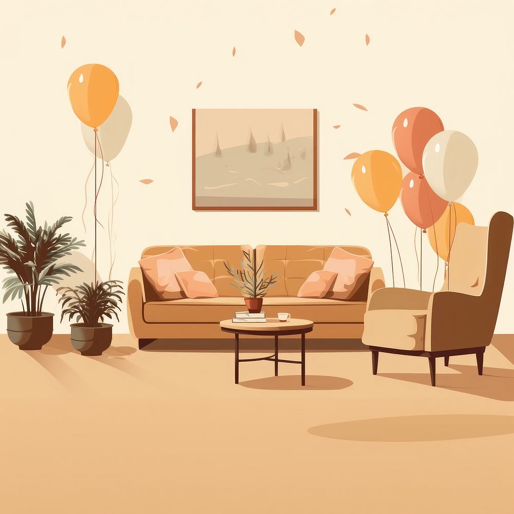 Birthday party room architecture furniture. | Free Photo Illustration ...
