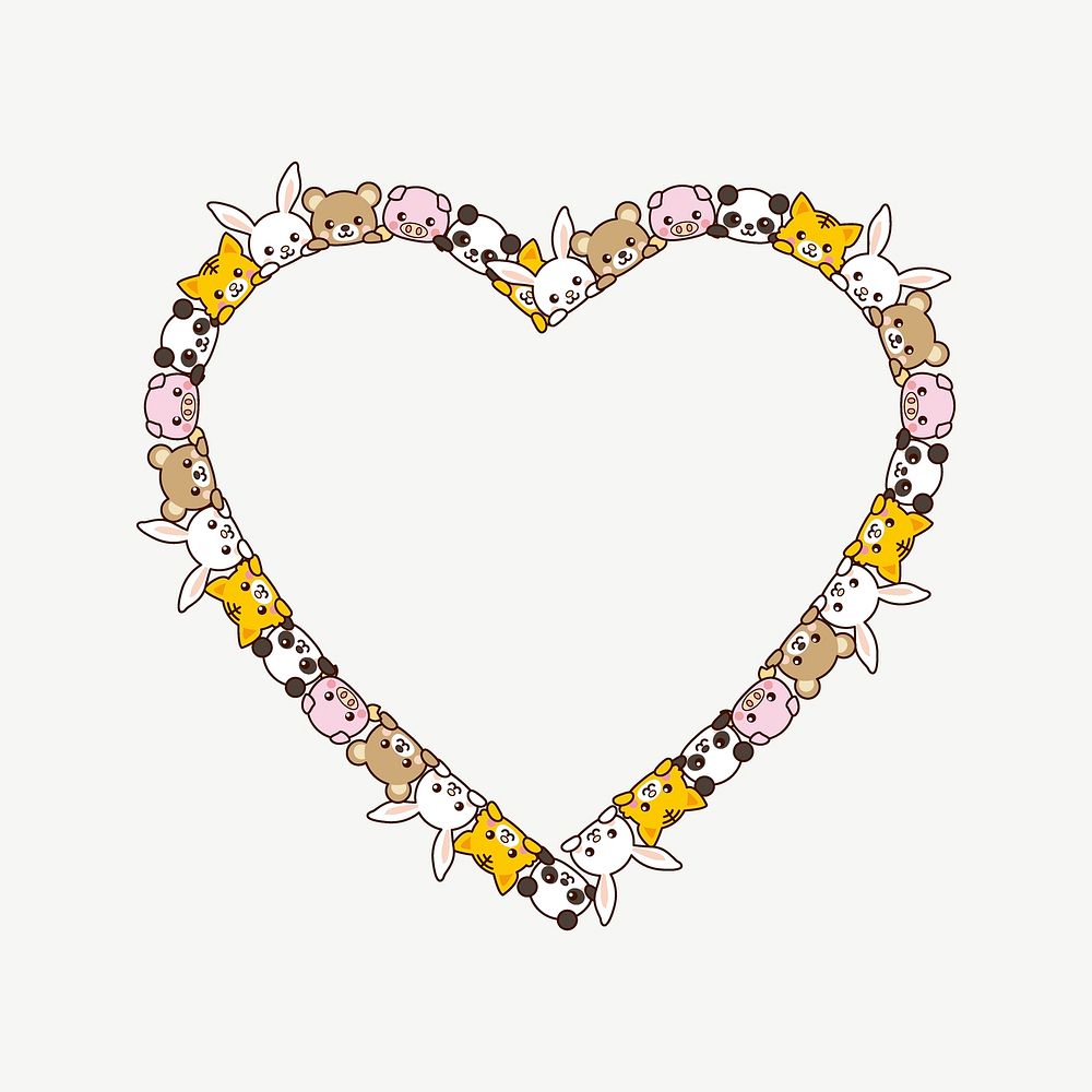 Animal heart shape frame illustration | Free PSD - rawpixel