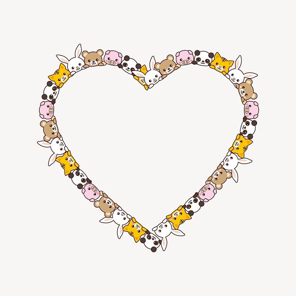 Animal heart shape frame collage | Free Vector - rawpixel