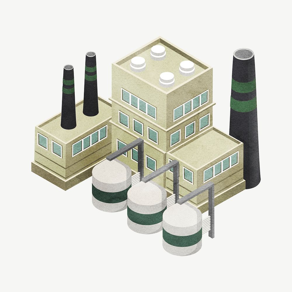 Green factory buildings collage element | Premium PSD - rawpixel
