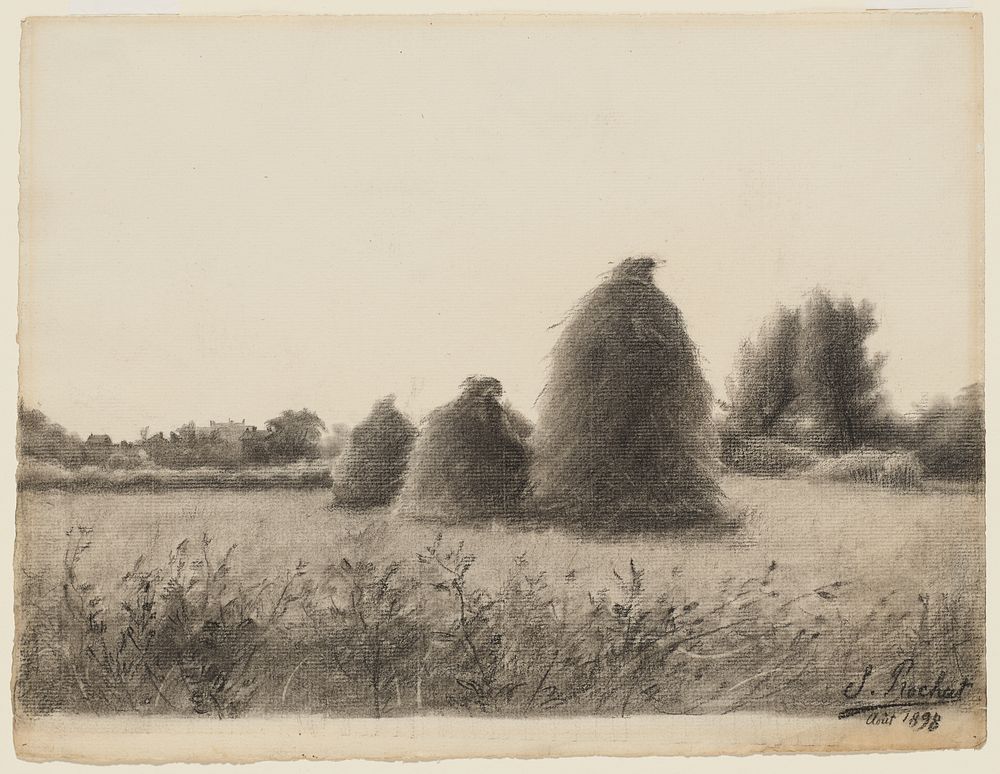 Haystacks (1898) by Samuel Rochat | Free Photo Illustration - rawpixel