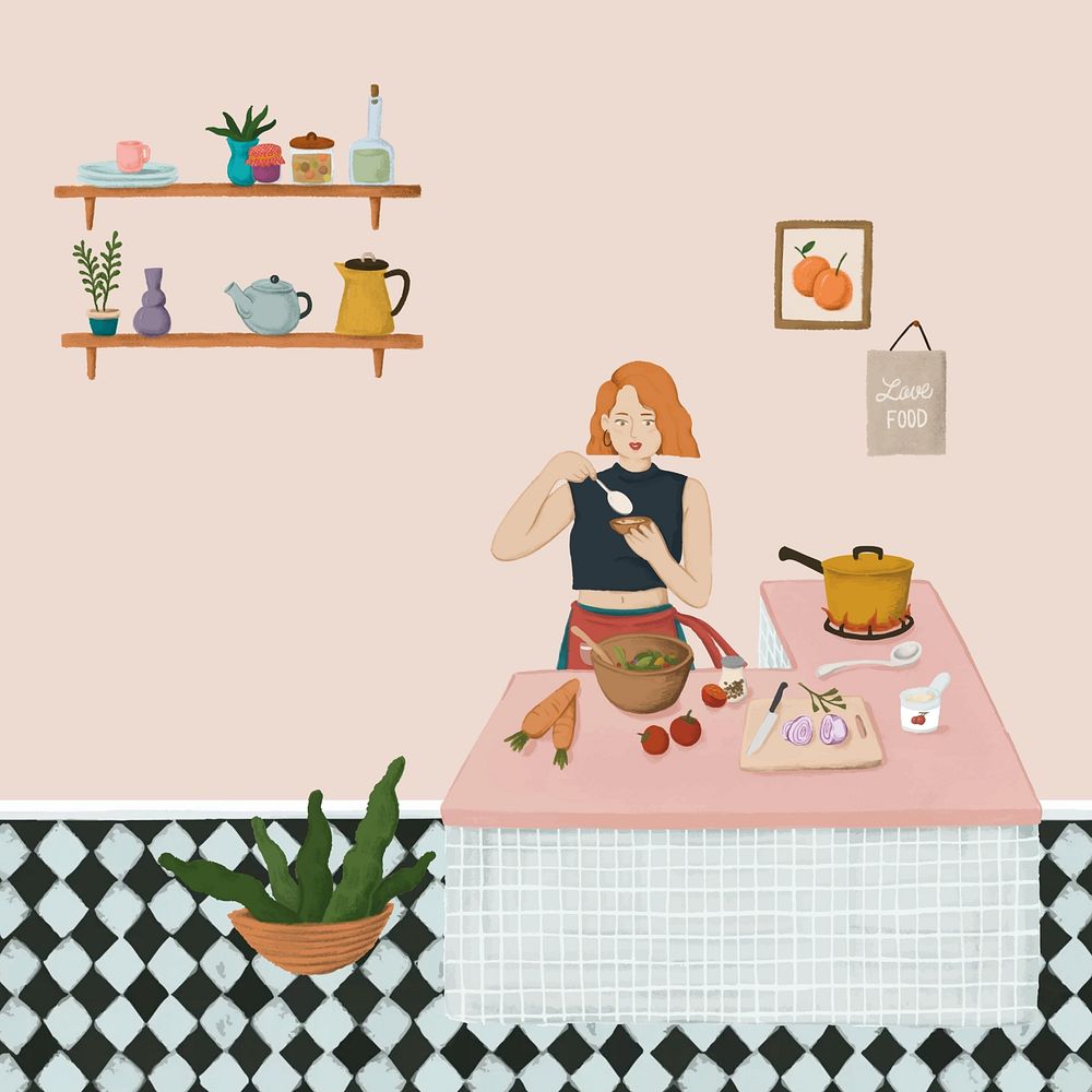 Cooking woman, feminine kitchen illustration | Premium Photo - rawpixel