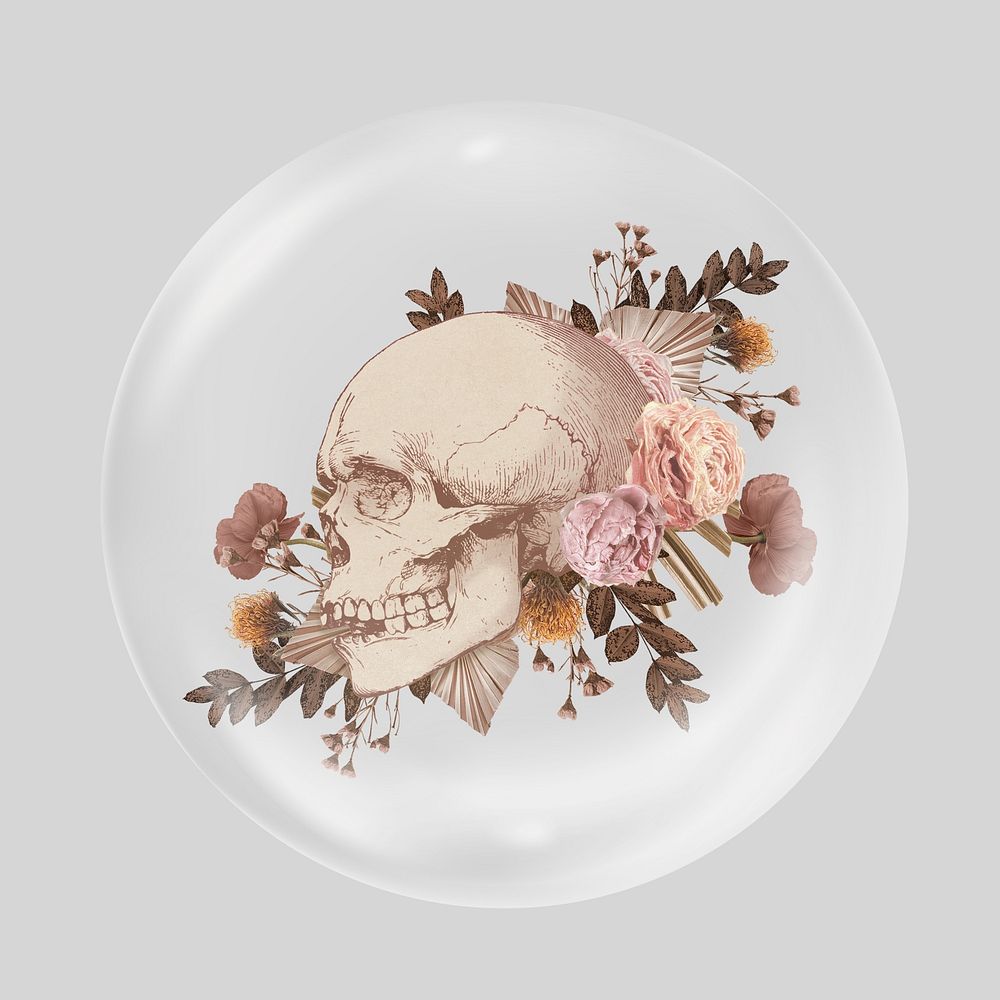 Aesthetic floral skull bubble. Remixed | Free Photo - rawpixel