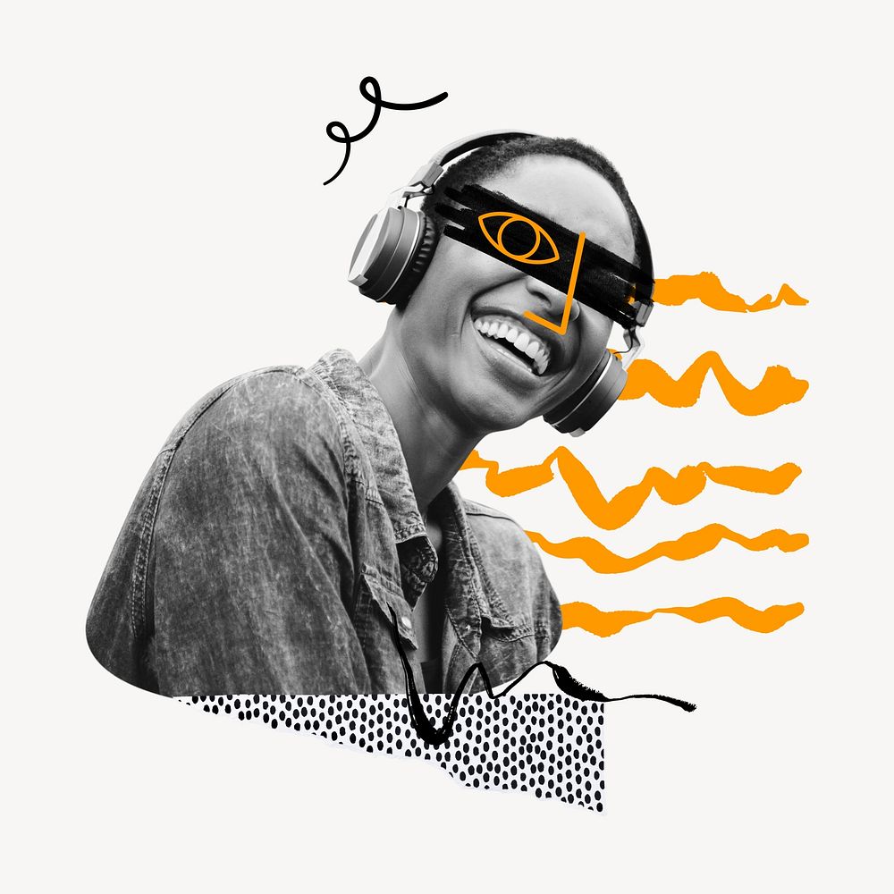 Woman listening music doodle collage | Premium Photo - rawpixel