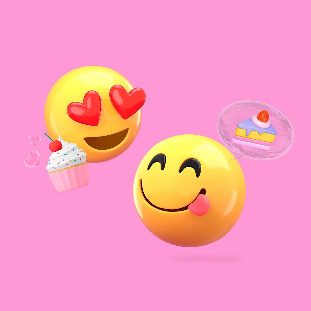 3D emoticons eating cakes, food | Premium Photo - rawpixel