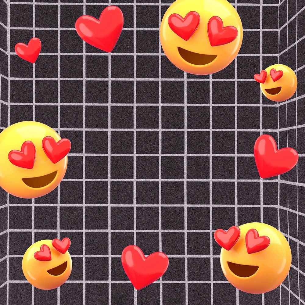 3D heart-eyes emoticons background, black | Premium Photo - rawpixel