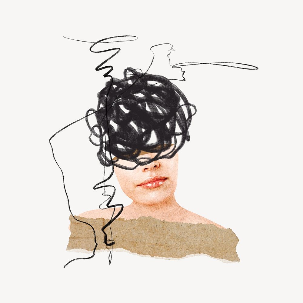 Depressed woman, scribble head collage | Premium Photo - rawpixel