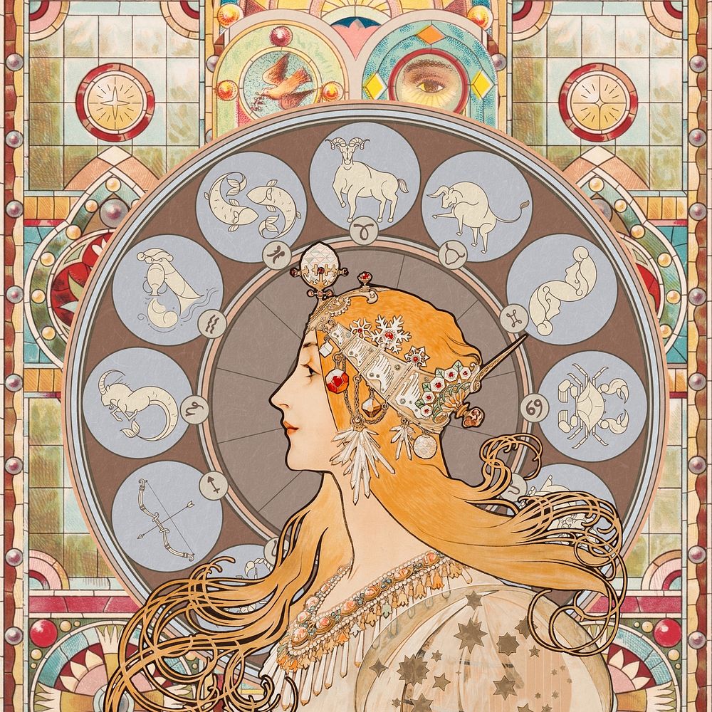 Alphonse Mucha's zodiac, art nouveau | Premium Photo Illustration ...
