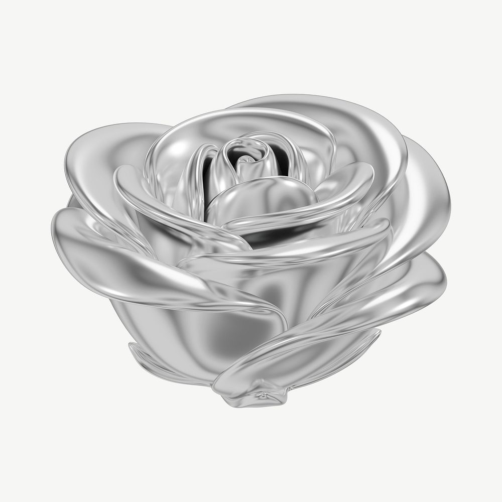 Silver metallic rose flower, 3D | Premium PSD - rawpixel