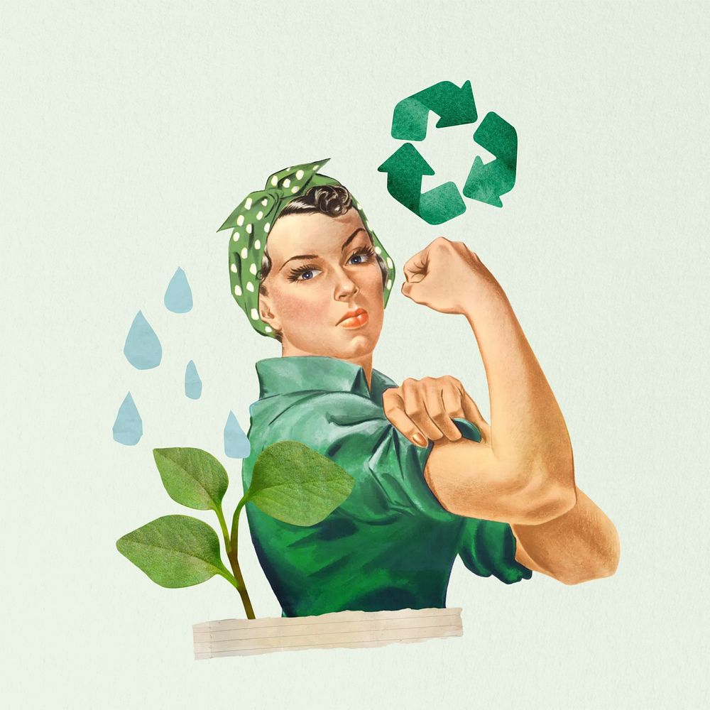 Environmentalist woman flexing muscle collage | Premium Photo - rawpixel