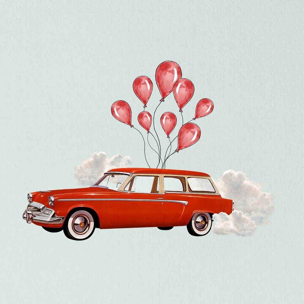 Floating car balloons, celebration graphic | Premium Photo - rawpixel