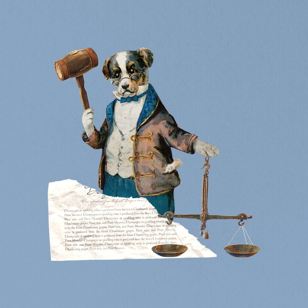 Dog holding gavel, justice scale. | Premium Photo - rawpixel