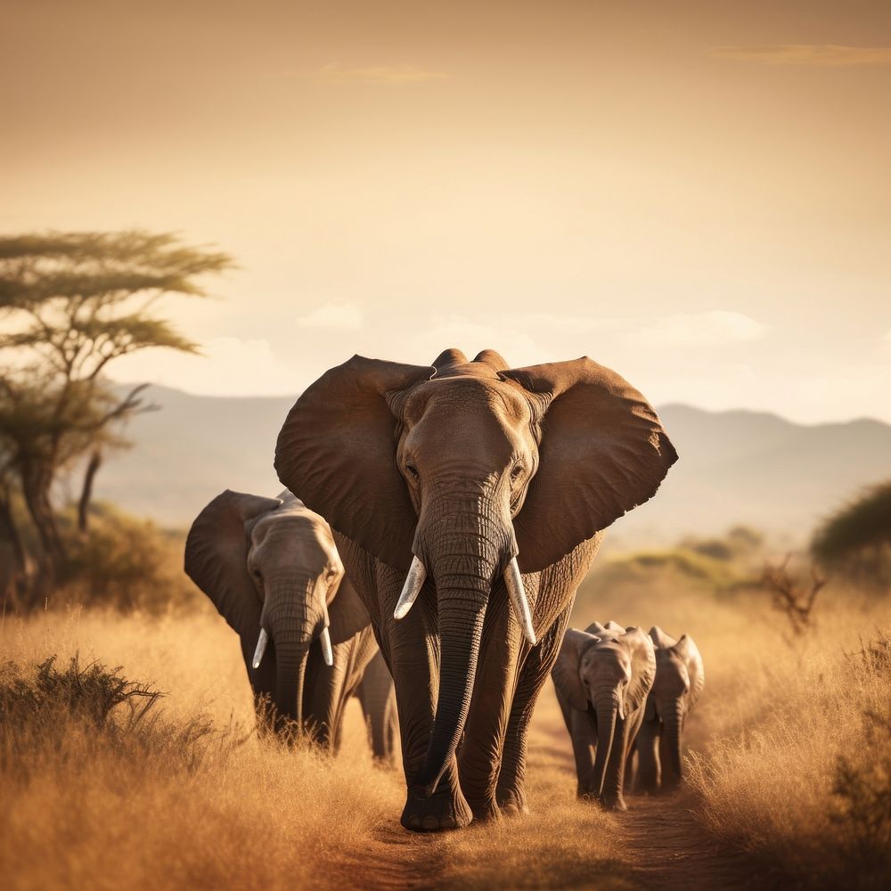 Elephants grassland wildlife outdoors. | Free Photo - rawpixel