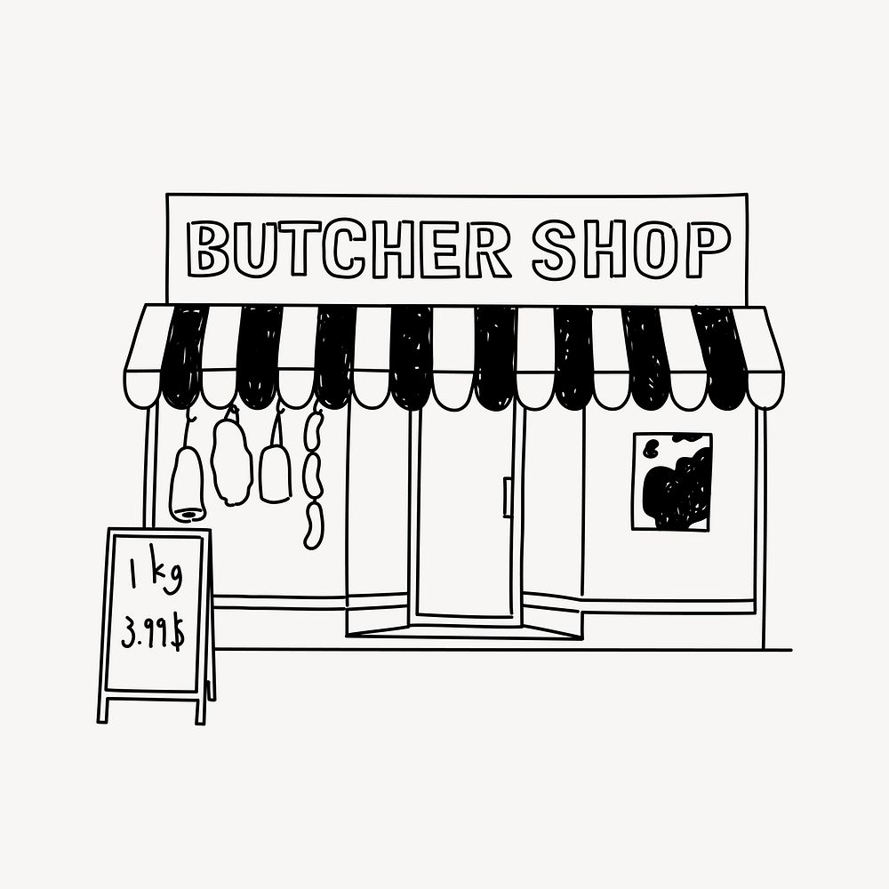 Butcher shop front doodle illustration | Free Photo Illustration - rawpixel