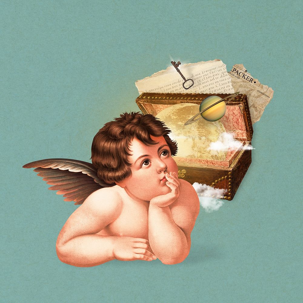 Cherub treasure chest collage remix | Free Photo Illustration - rawpixel