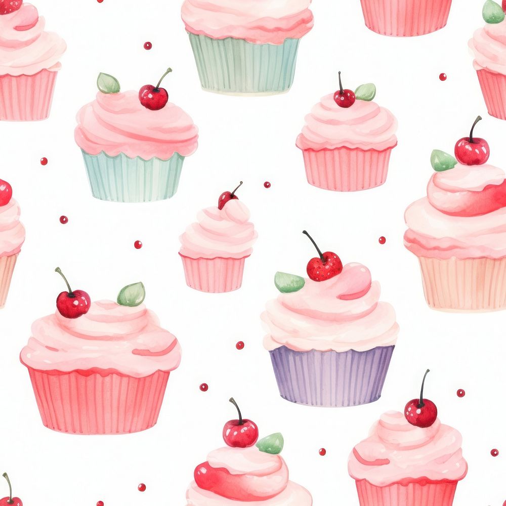 Watercolor cupcake backgrounds dessert pattern. | Free Photo ...