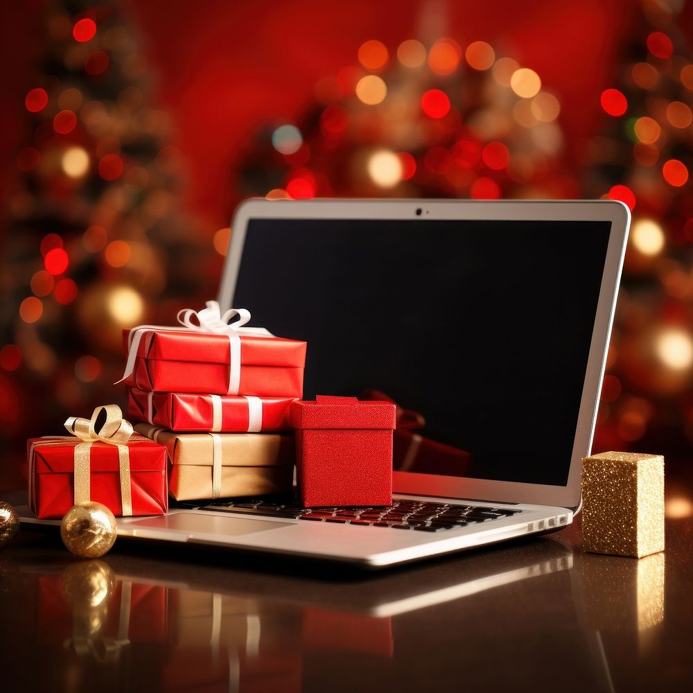 Christmas holiday laptop computer table. | Premium Photo - rawpixel