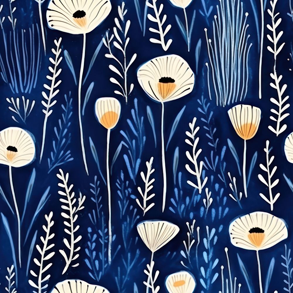 Floral field pattern backgrounds blue. | Free Photo Illustration - rawpixel