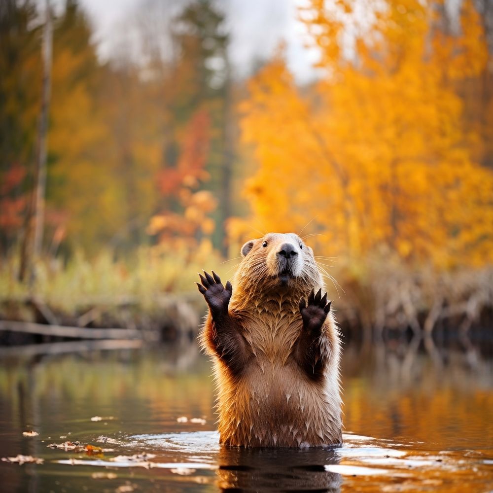 Beaver Waving wildlife animal mammal. | Free Photo - rawpixel
