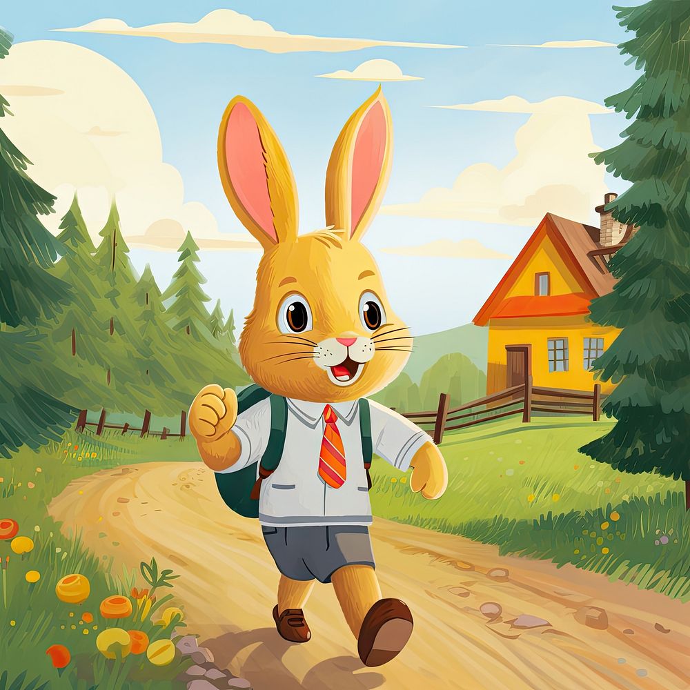 rabbit wearing school uniform cartoon | Free Photo Illustration - rawpixel