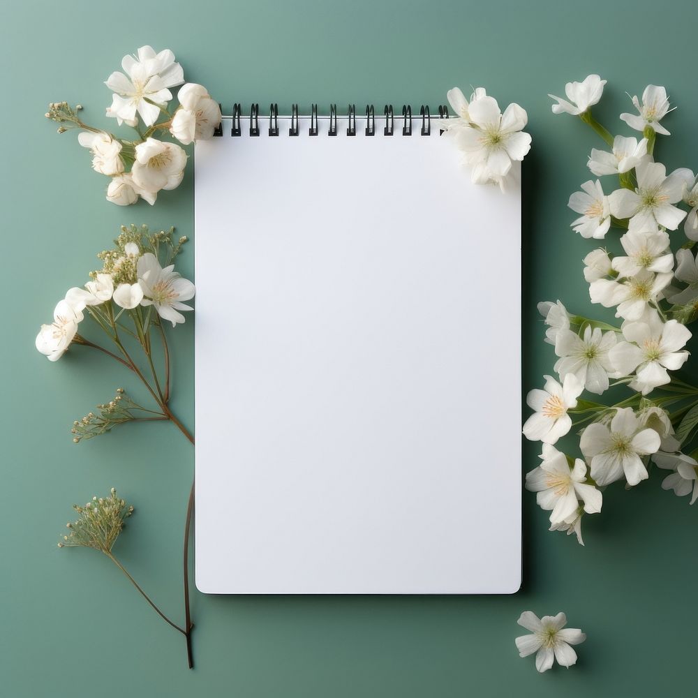 White flowers laydown notebook plant | Premium Photo - rawpixel