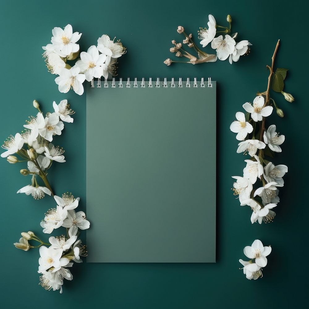 White flowers laydown white notebook | Free Photo - rawpixel