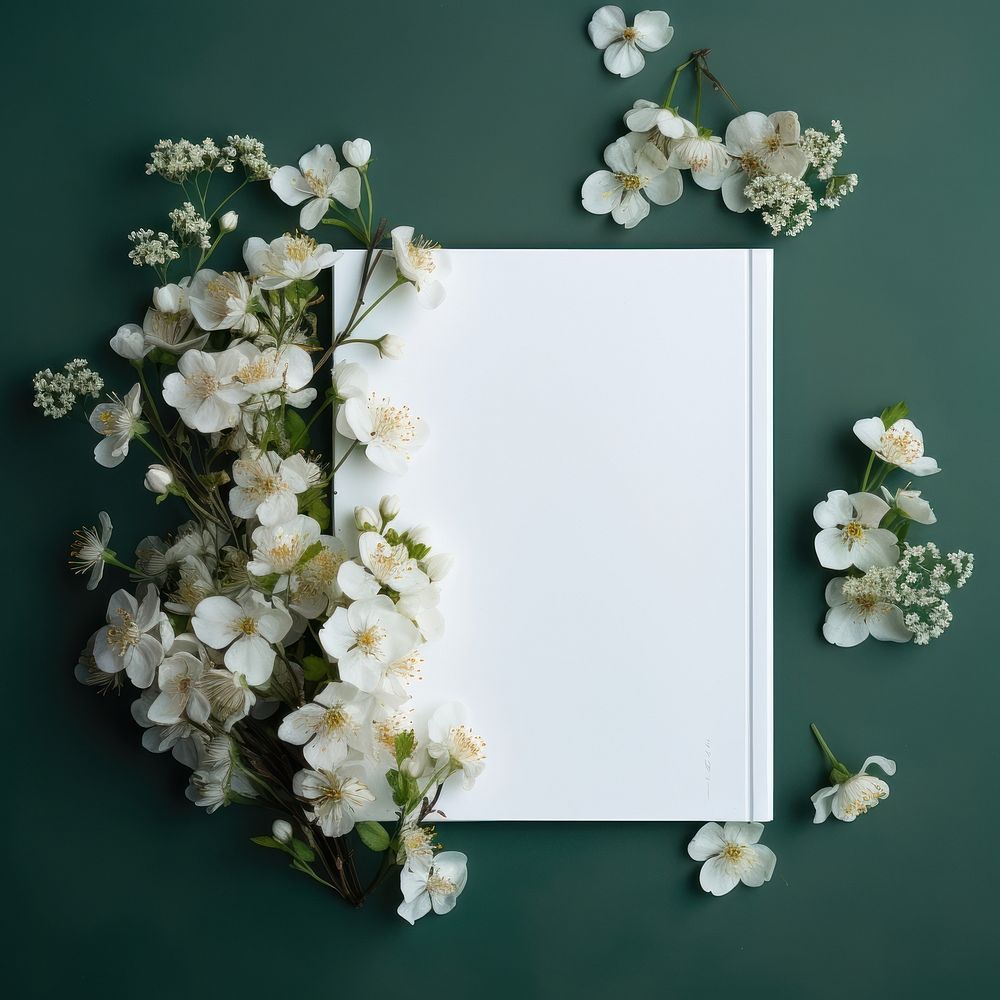 White flowers laydown white notebook | Free Photo - rawpixel