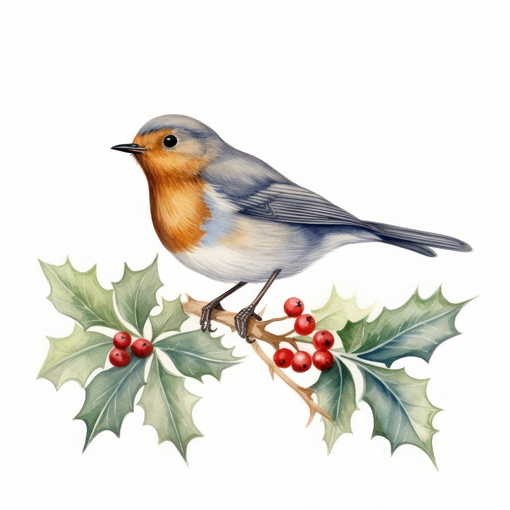 Robin animal holly bird. | Premium Photo Illustration - rawpixel