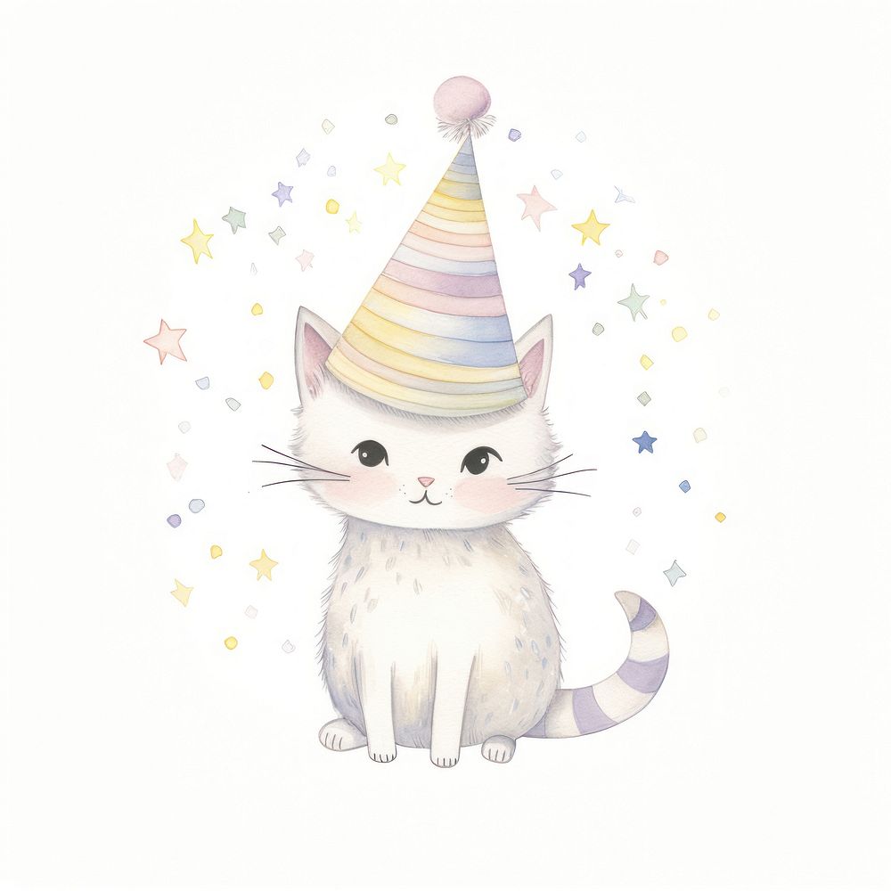 Cat wearing party hat drawing | Free Photo Illustration - rawpixel