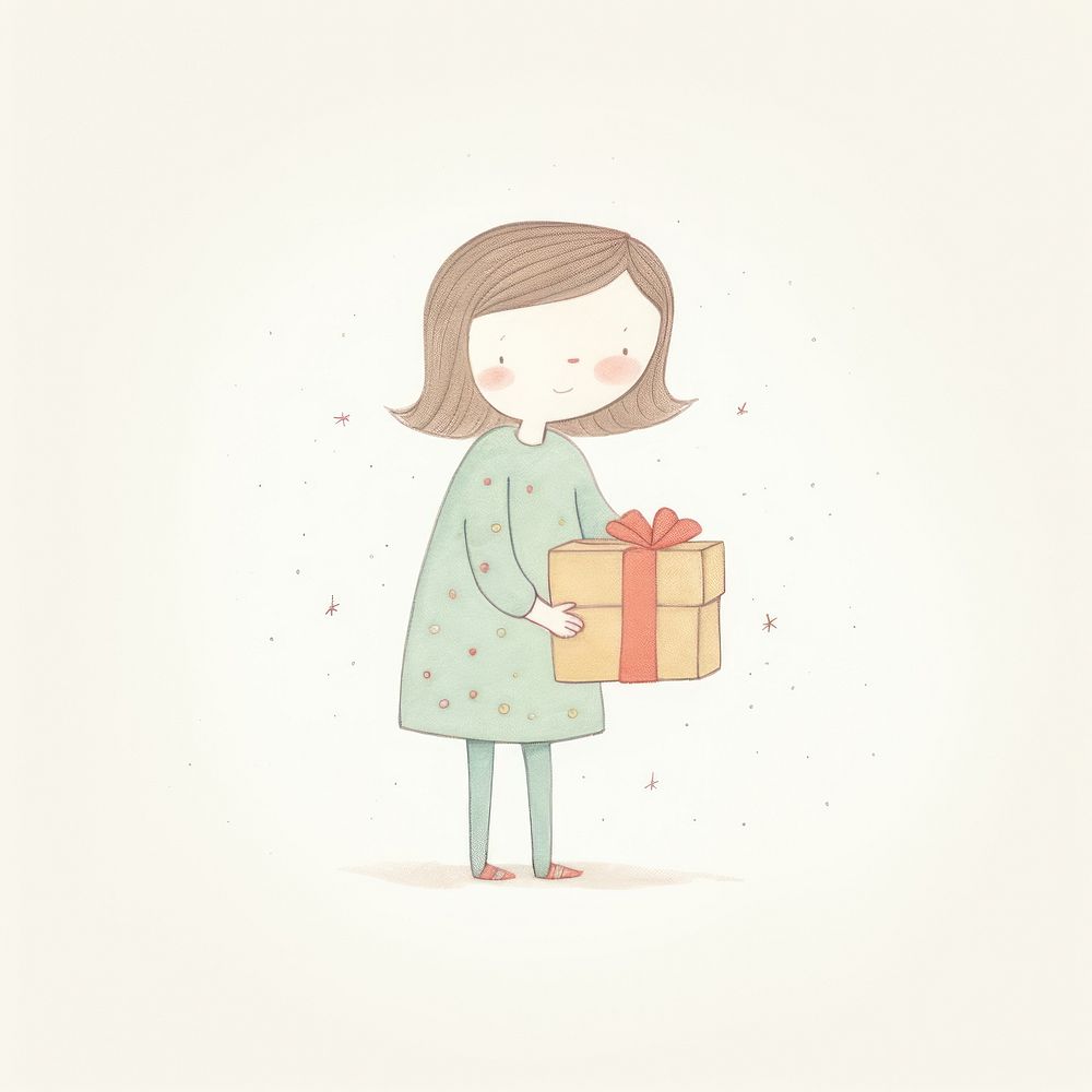 Girl character holding gift drawing | Free Photo Illustration - rawpixel