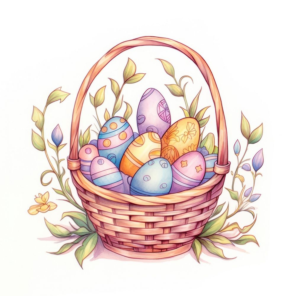 Easter egg basket drawing celebration | Free Photo Illustration - rawpixel