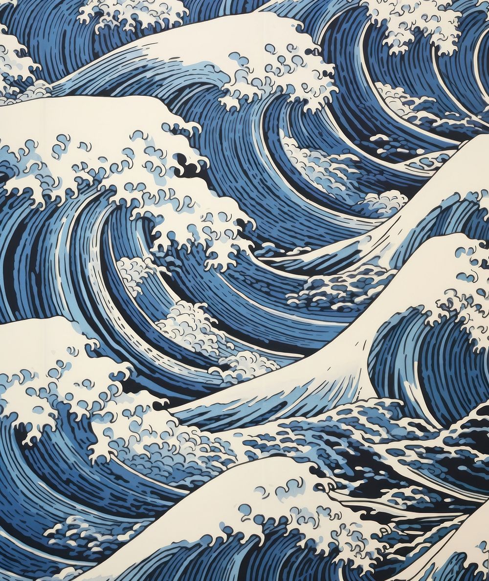 Japanese waves pattern nature art. | Free Photo Illustration - rawpixel