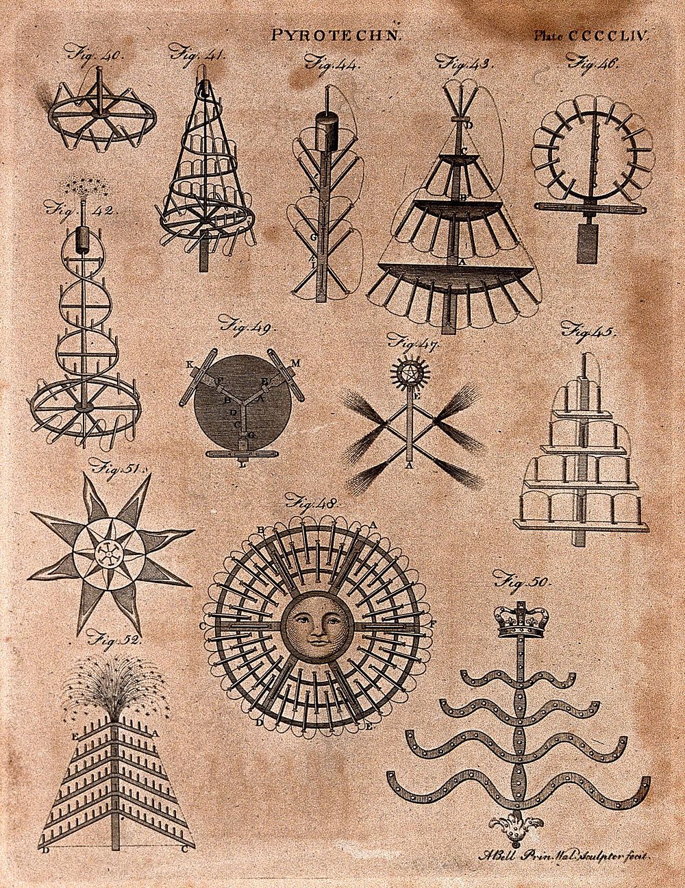 Pyrotechny: designs fireworks. Engraving A. | Free Photo Illustration ...