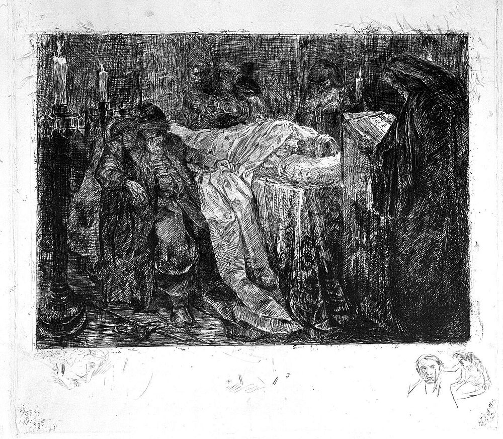 A deathbed scene. Etching. | Free Photo Illustration - rawpixel