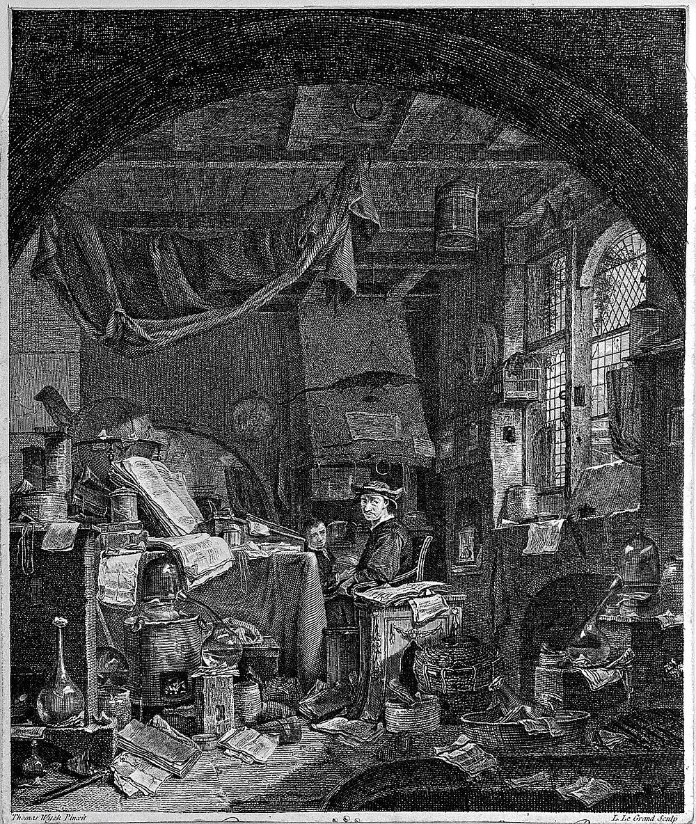 alchemist his untidy laboratory. Etching | Free Photo Illustration ...