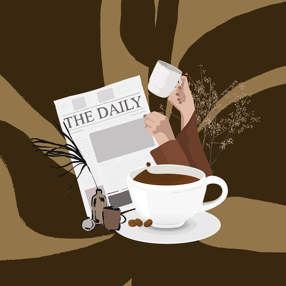 Morning routine brown background, coffee | Premium Photo Illustration ...