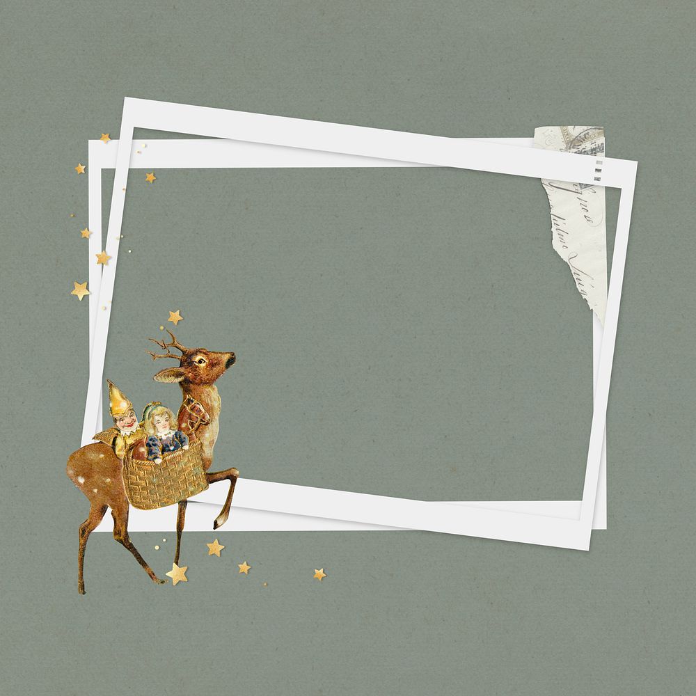 Christmas reindeer frame, instant photo | Premium Photo Illustration ...