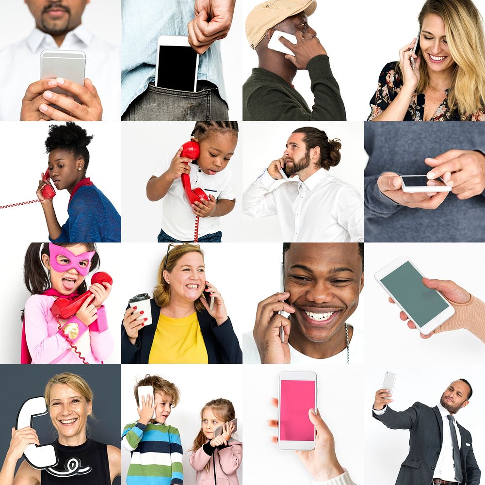 Set Diverse People Using Telephone | Premium Photo - rawpixel