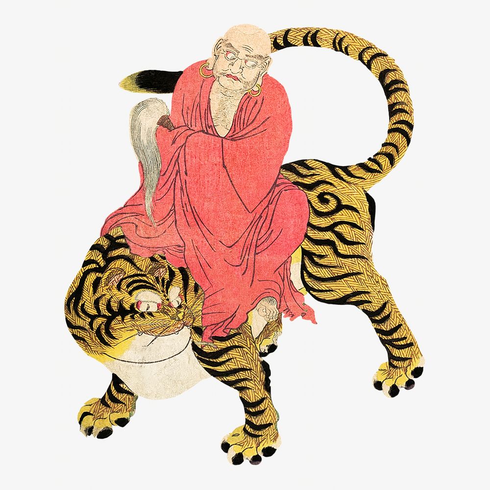 Man riding tiger, vintage Japanese | Premium Photo Illustration - rawpixel